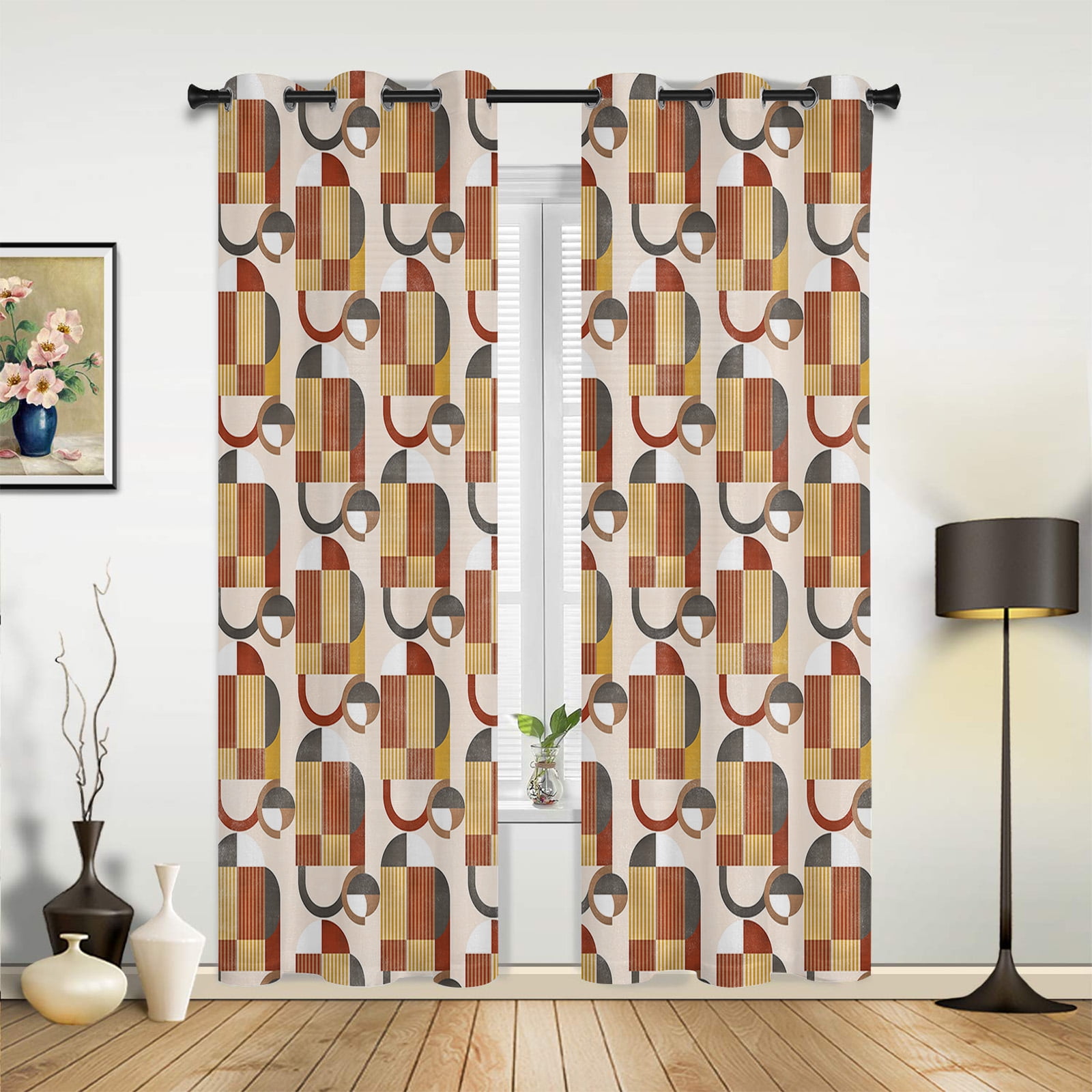 2 Panels Nordic Retro Medieval Geometric Abstract Color Curtains for ...