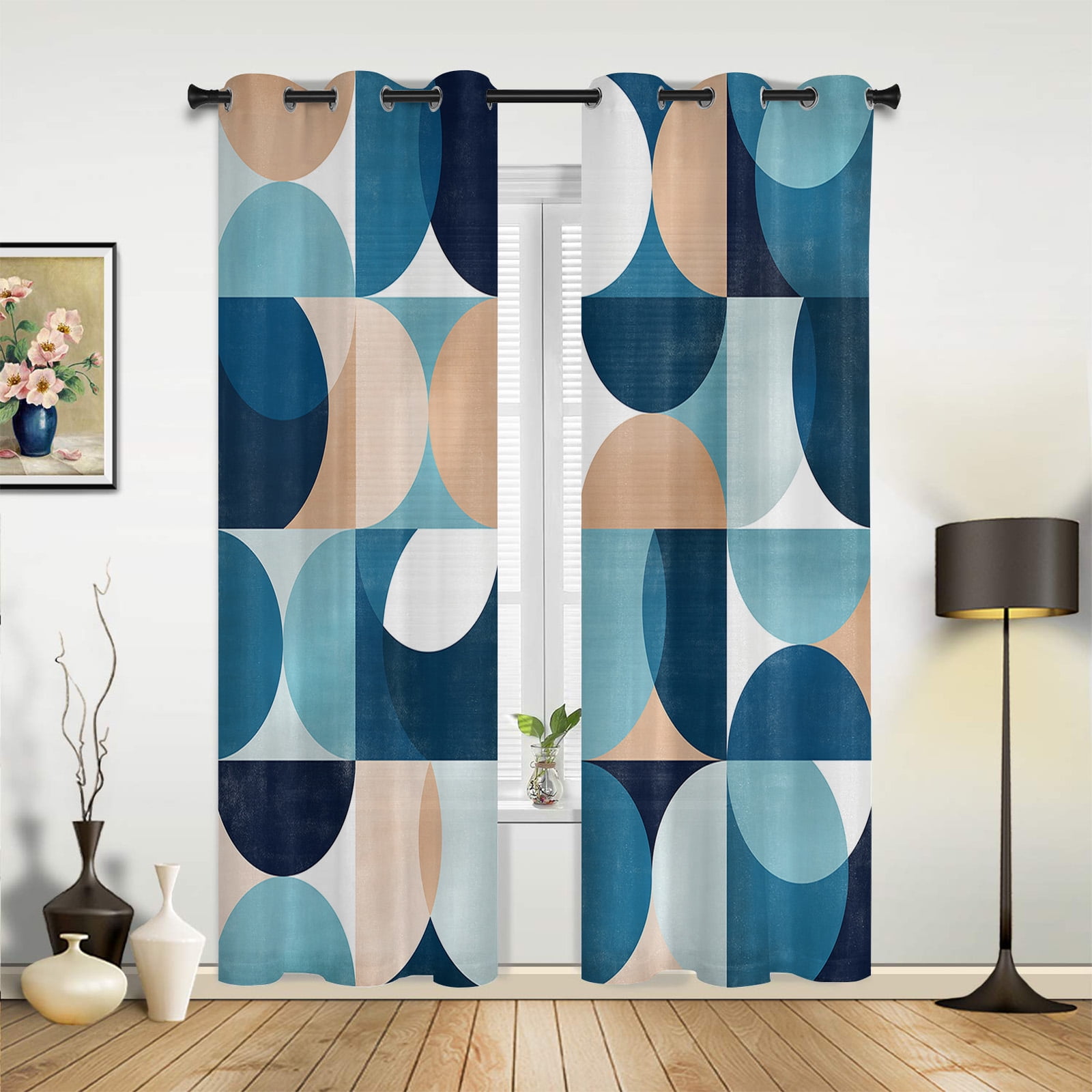 2 Panels Nordic Retro Medieval Geometric Abstract Color Curtains for ...