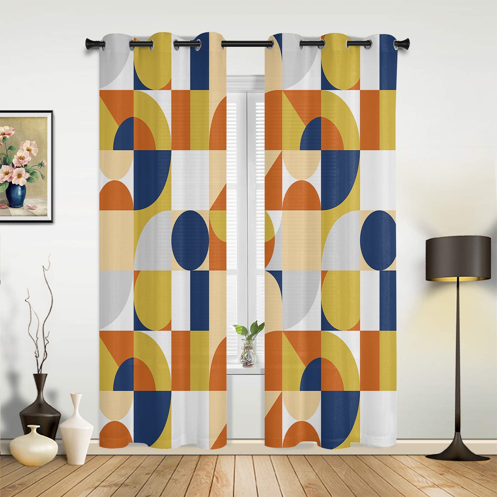 2 Panels Nordic Retro Medieval Geometric Abstract Color Curtains for ...