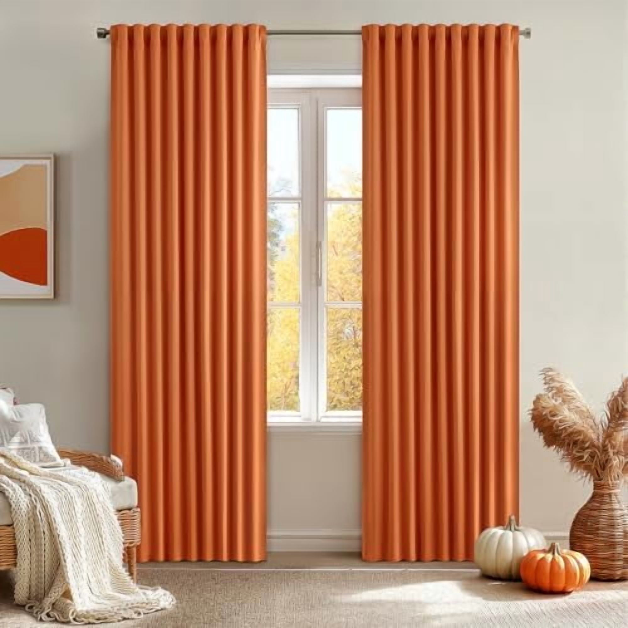 2 Panels Orange Back Tab Blackout Curtains 84 Inch Length for Living ...