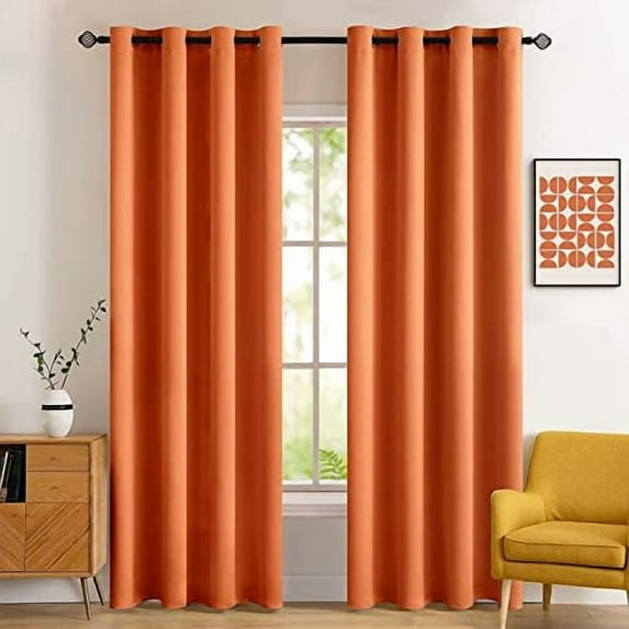 2 Panels Orange Blackout Curtains Room Darkening Thermal Insulated Fall ...