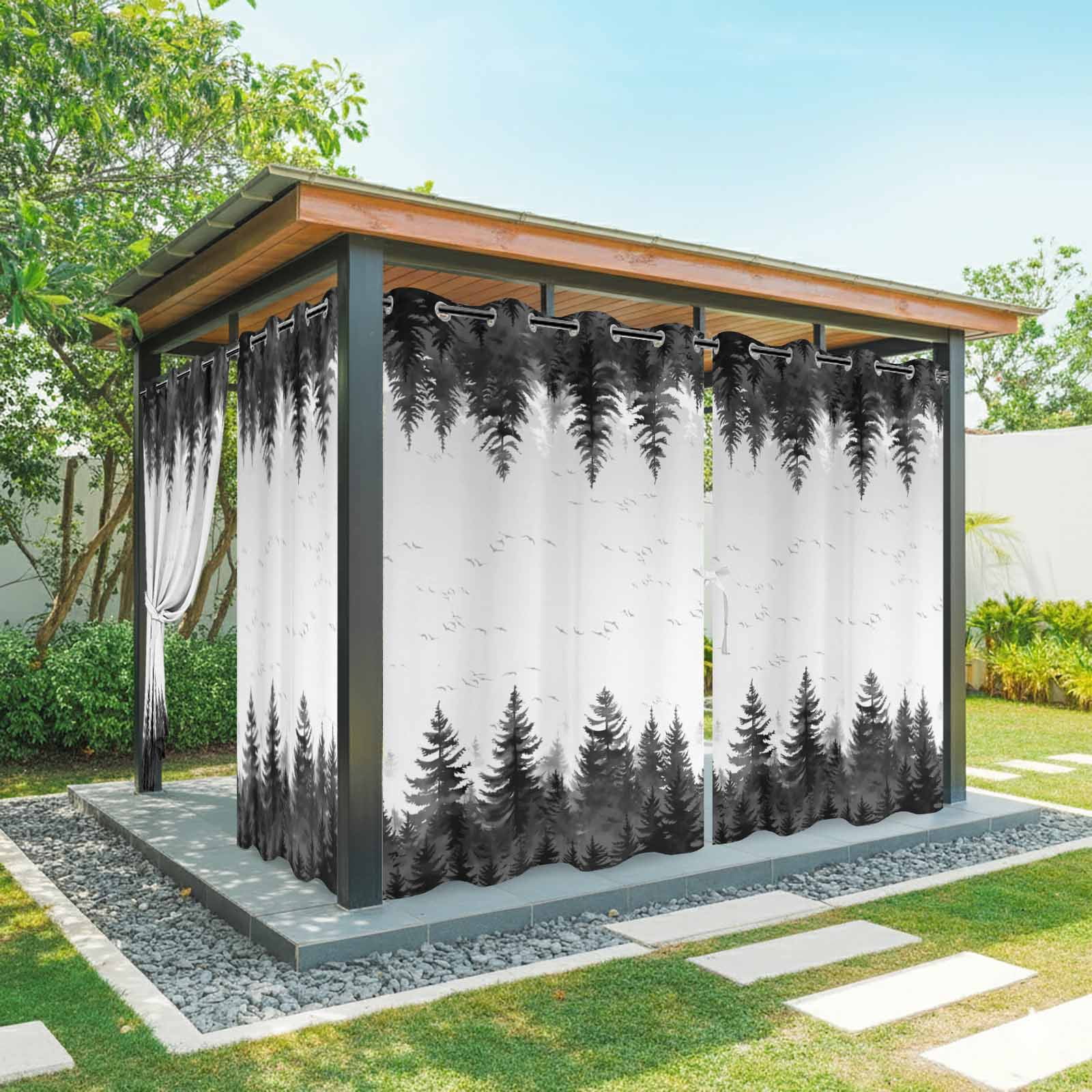2 Panels Outdoor Curtains for Patio Waterproof 54"x108" Black Mist ...