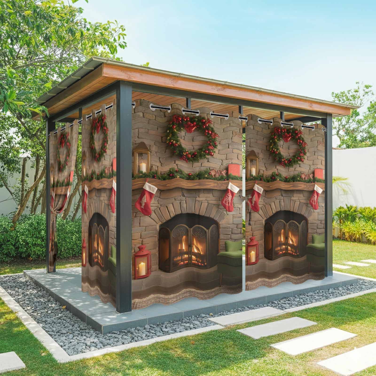 2 Panels Outdoor Curtains for Patio Waterproof 54"x108" Christmas ...