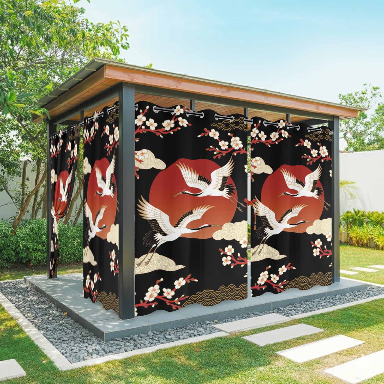 2 Panels Outdoor Curtains for Patio Waterproof 54"x108" Japanese Style ...