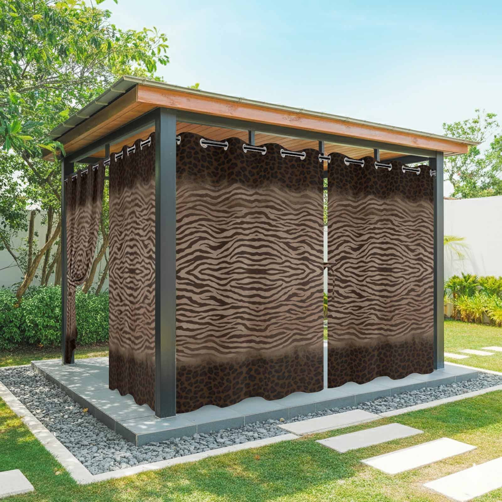 2 Panels Outdoor Curtains for Patio Waterproof 54"x84" Brown Zebras ...