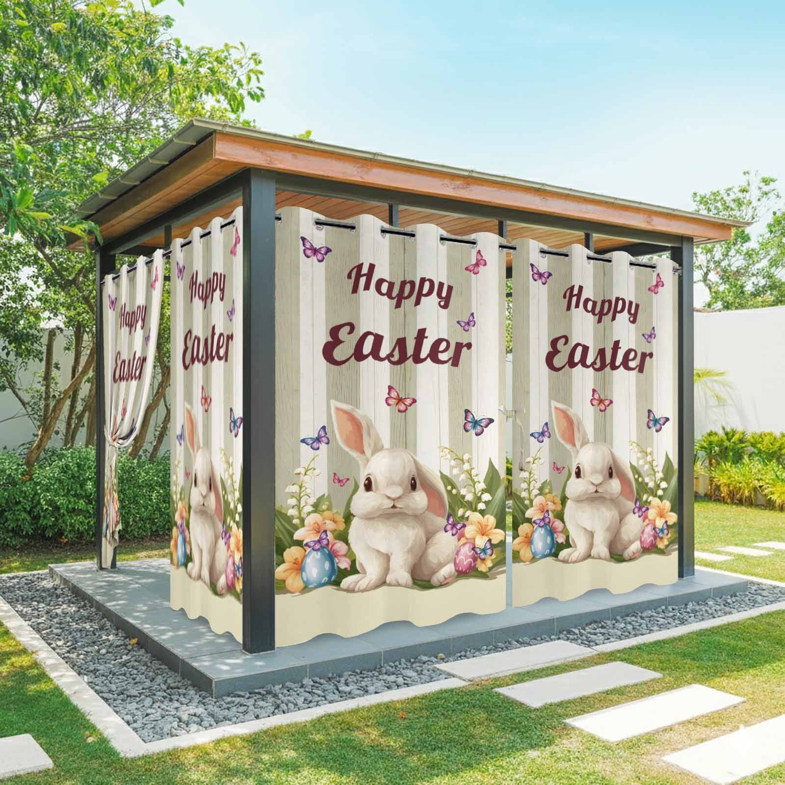 2 Panels Outdoor Curtains for Patio Waterproof 54"x84" Happy Easter ...