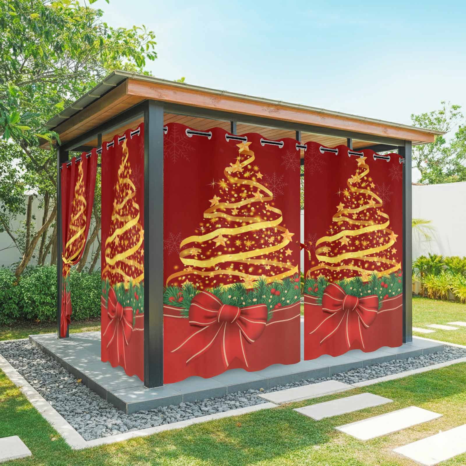 2 Panels Outdoor Curtains for Patio Waterproof 54"x84" Merry Christmas ...