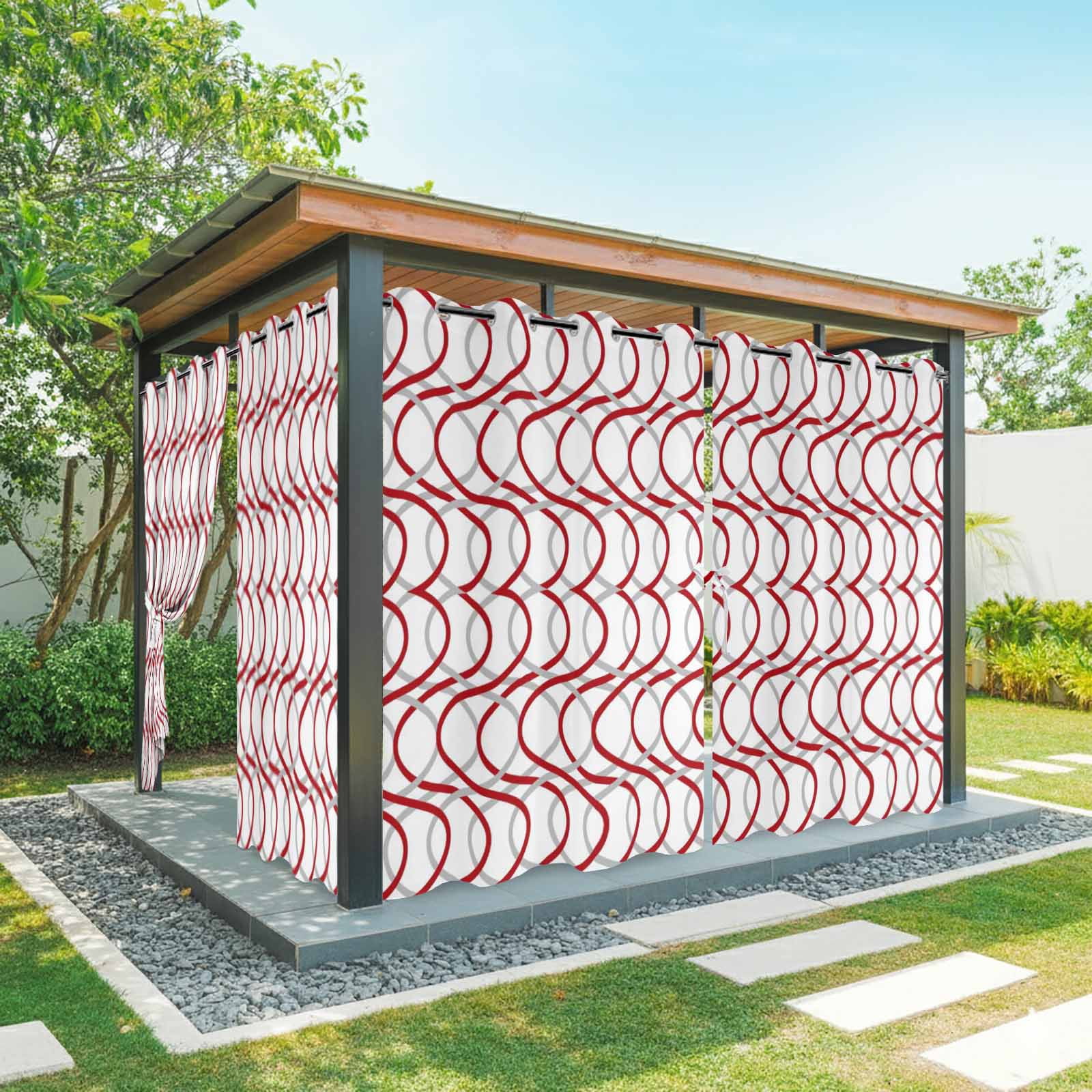 2 Panels Outdoor Curtains for Patio Waterproof 54"x84" Red Grey ...