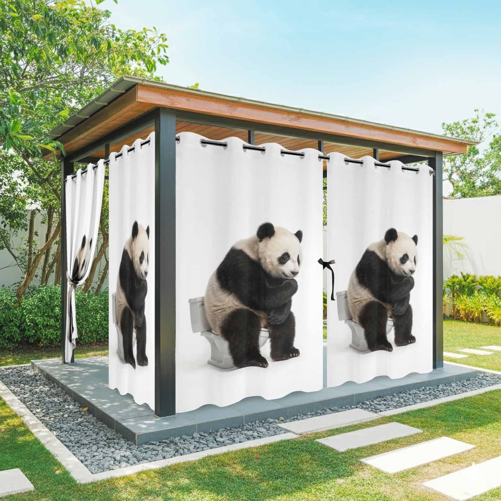 2 Panels Outdoor Curtains for Patio Waterproof 54"x95" Funny Panda ...