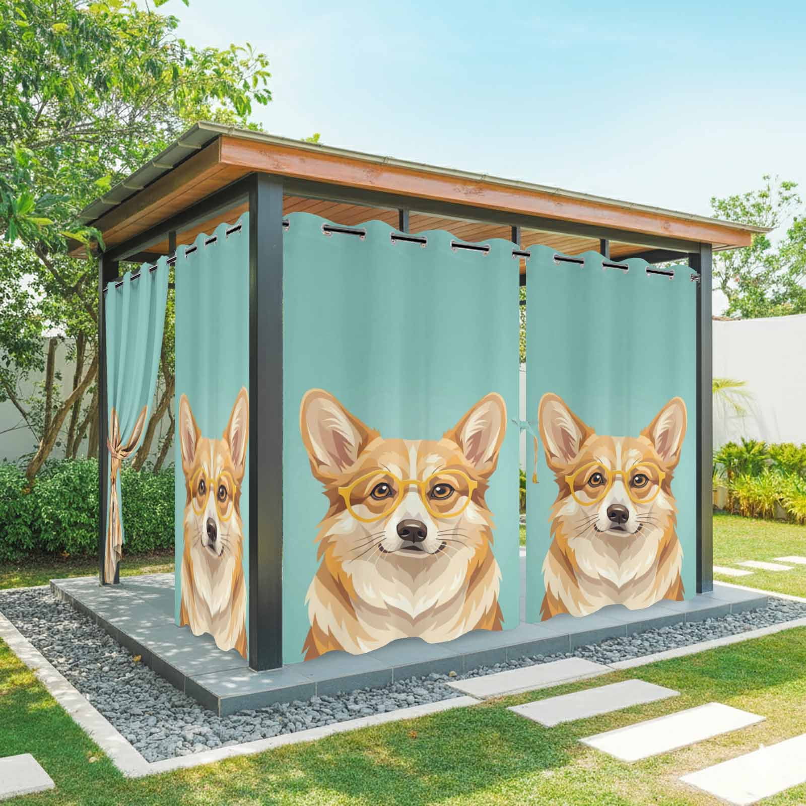 2 Panels Outdoor Curtains for Patio Waterproof 54"x95" Green Dog ...