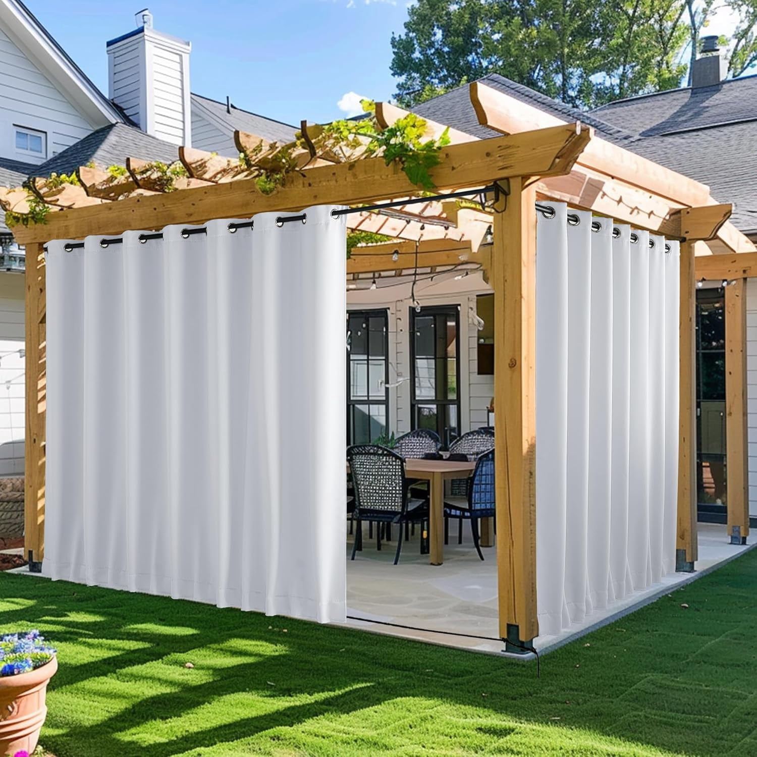 2 Panels Outdoor Curtains for Patio Waterproof & Windproof, Extra Wide ...