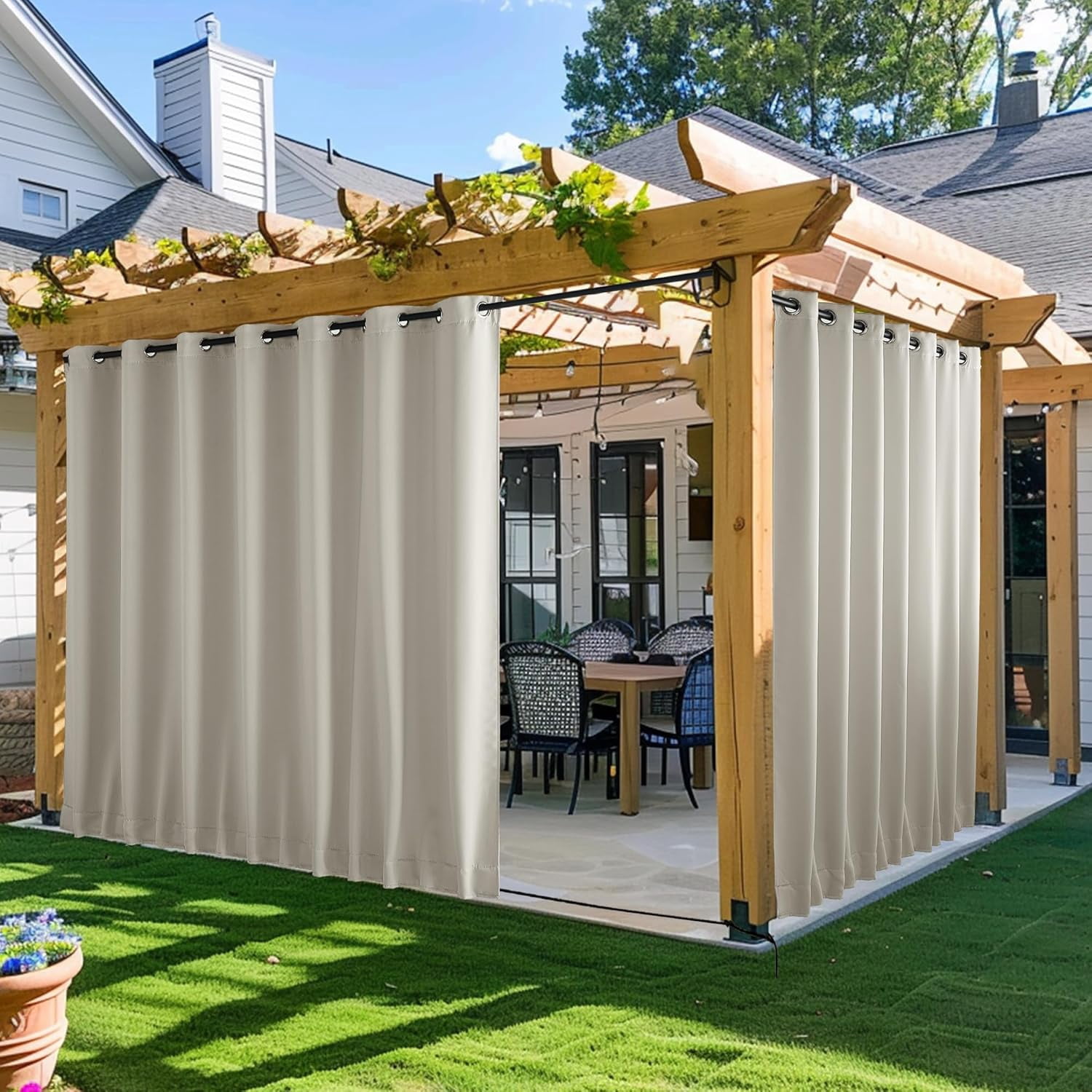 2 Panels Outdoor Curtains for Patio, Waterproof & Windproof Grommet ...