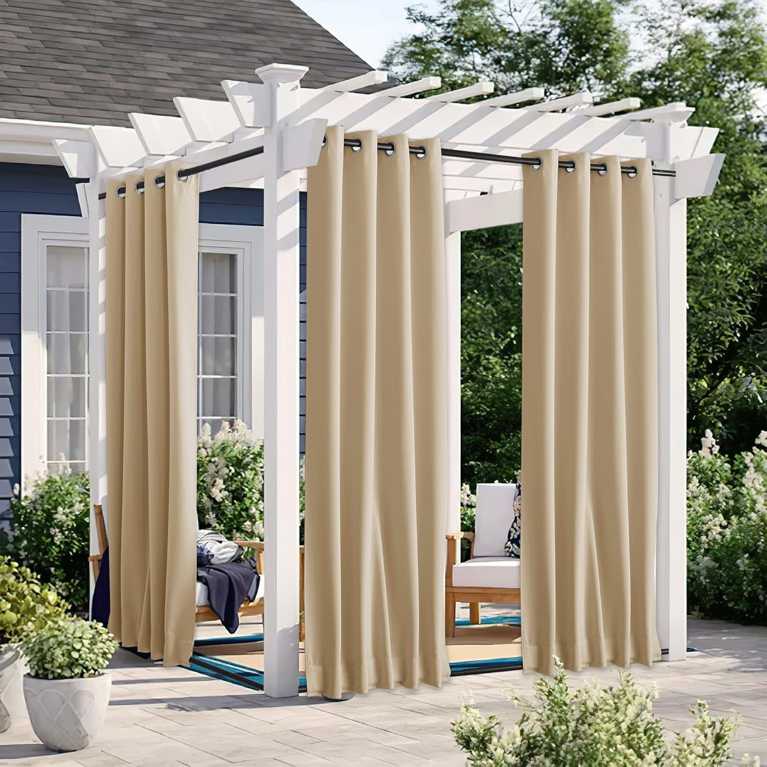 2 Panels Outdoor Curtains for Patio Waterproof & Windproof, Thermal ...