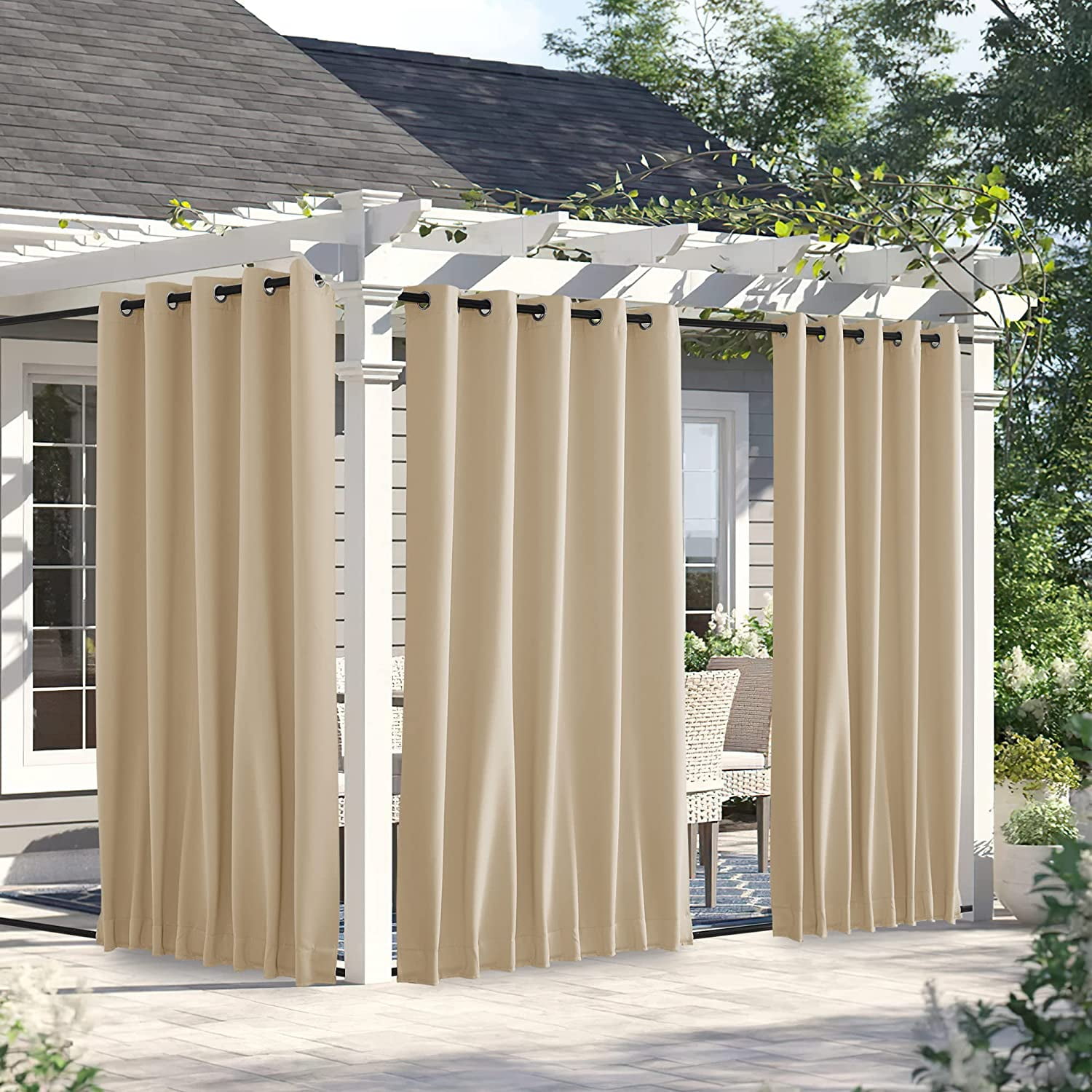 2 Panels Outdoor Curtains for Patio Waterproof & Windproof, Thermal ...