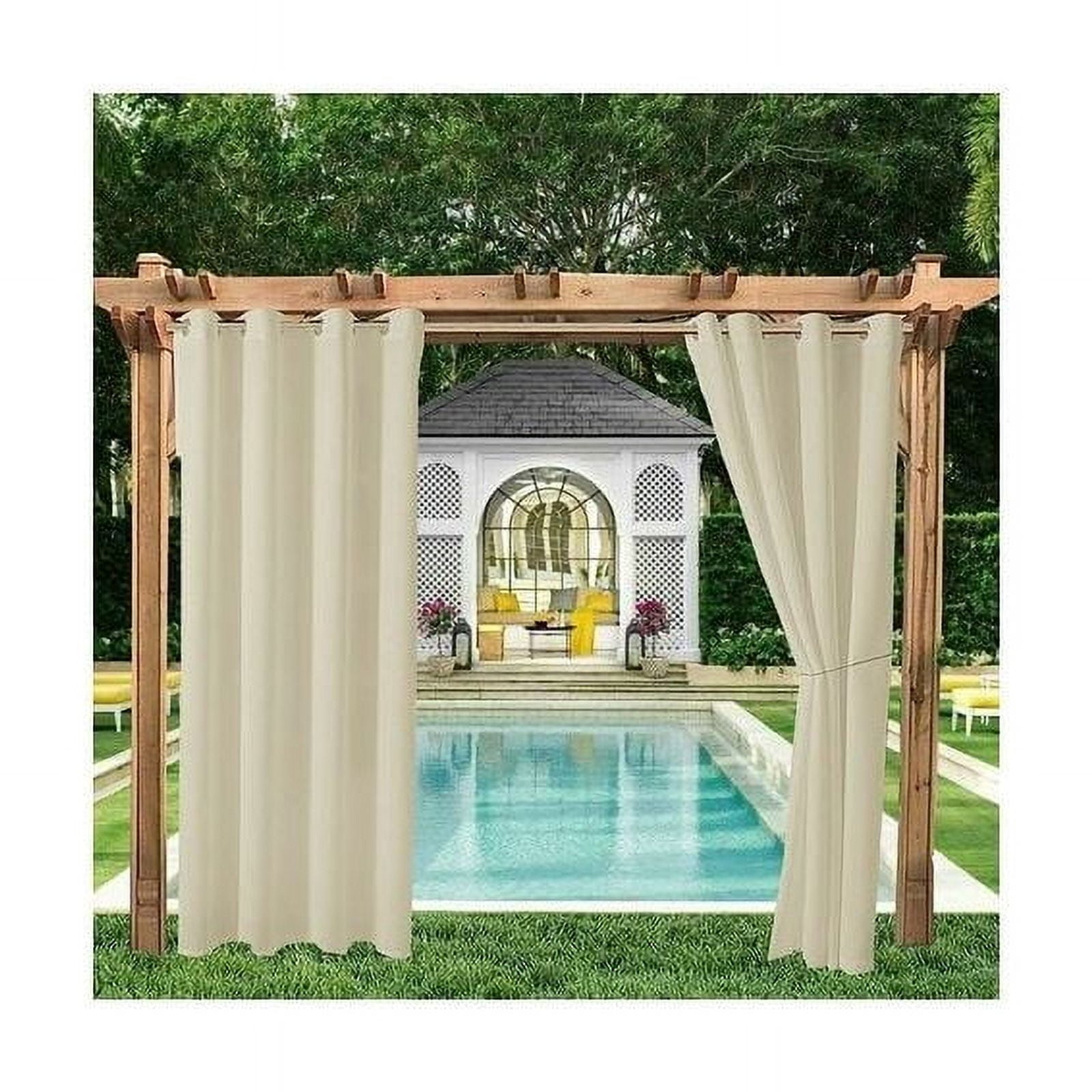 Elegant Beige Outdoor Curtains, 2 Panels Windproof Heavy-Duty Canvas ...