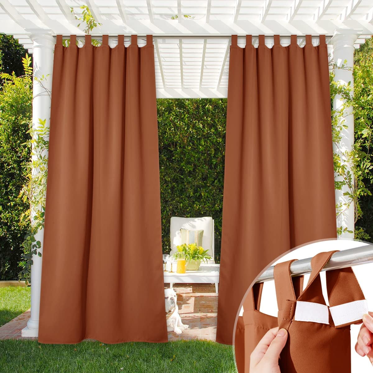 2 Panels Outdoor Patio Curtainss Waterproof Room Darkening Drapes ...