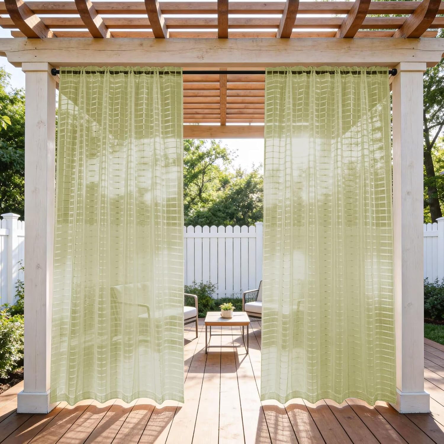 2 Panels Outdoor Sheer Curtains for Patio, Jacquard Check Patio ...