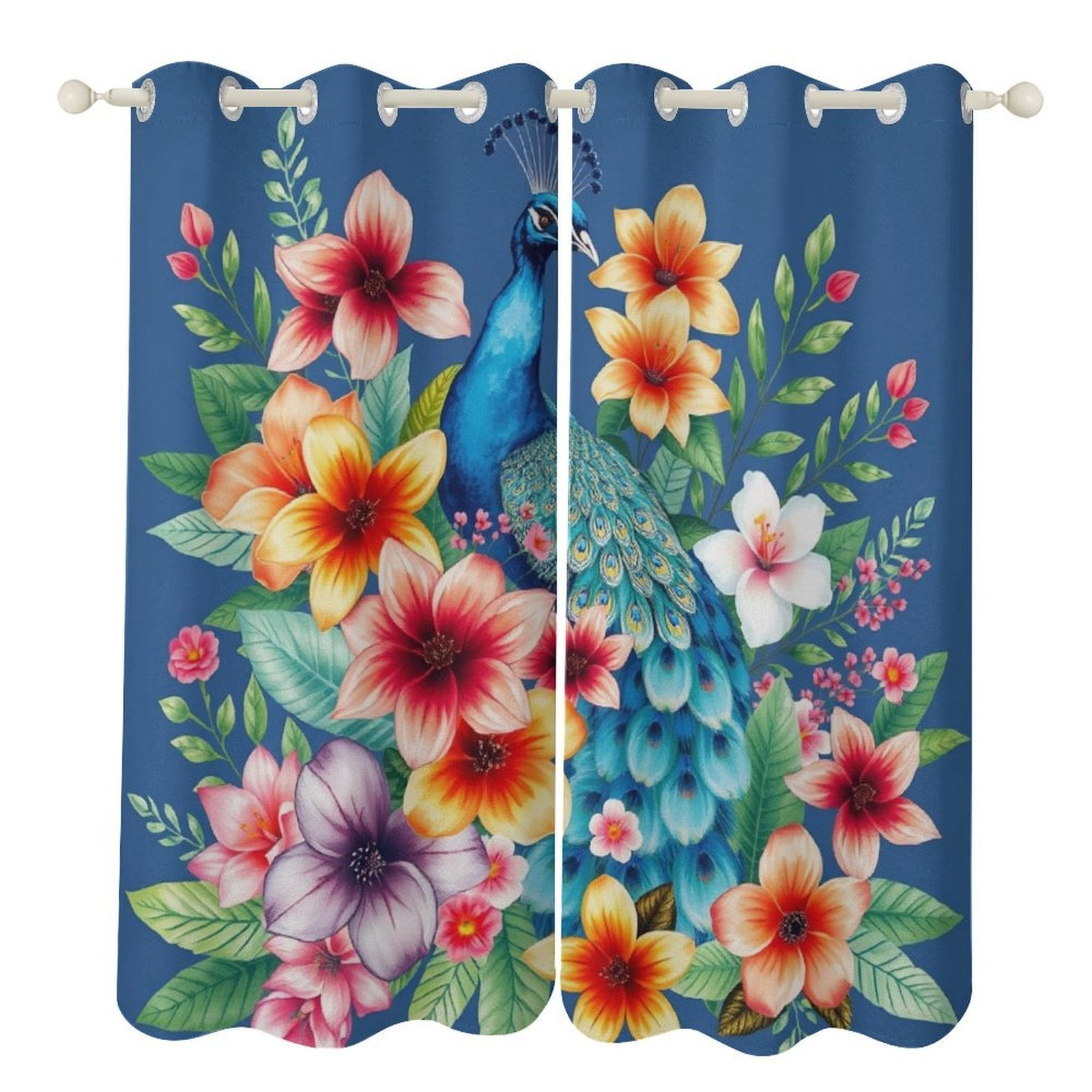 2 Panels Peacock Floral Paradise Curtains for Bedroom Living Room ...