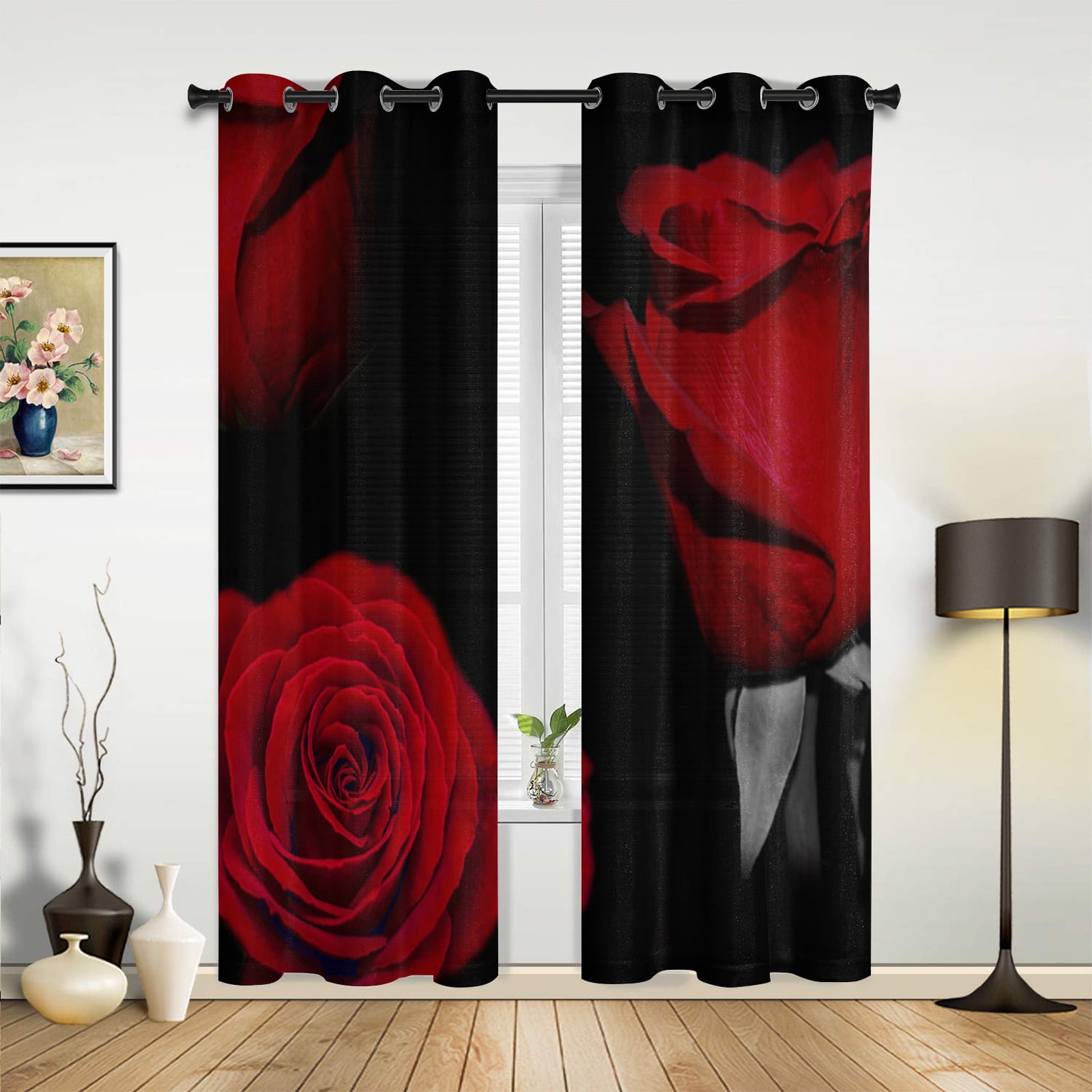 2 Panels Peonies Roses Flower White Curtains for Bedroom Living Room ...