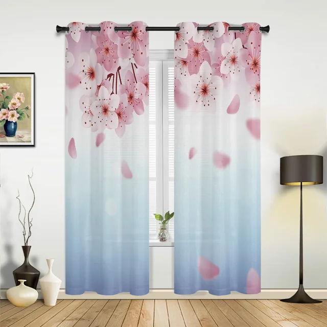 2 Panels Pink Peach Blossom Flower Curtains for Bedroom Living Room ...