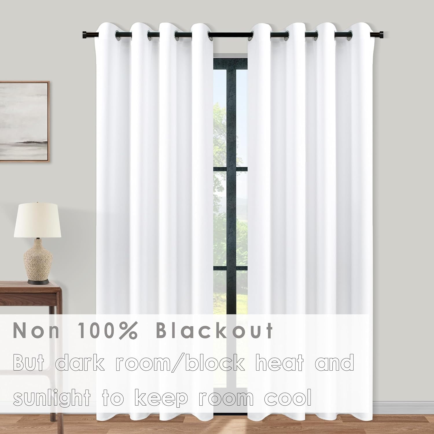 2 Panels Plain White Semi Blackout Curtains 84 Inches Long,Grommet No ...