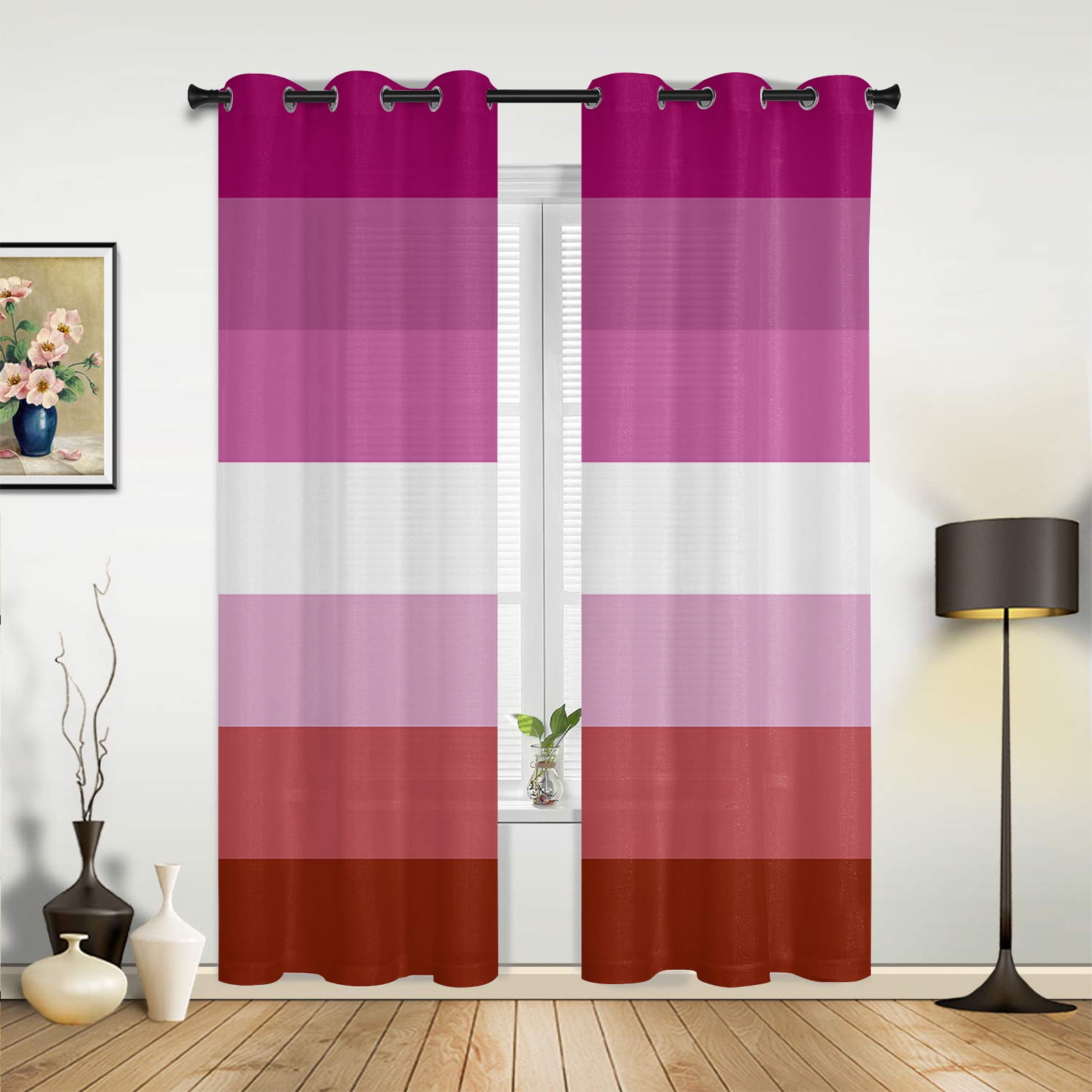 2 Panels Pride Red Stripe Rainbow Curtains for Bedroom Living Room Drapes Kitchen Children's ...