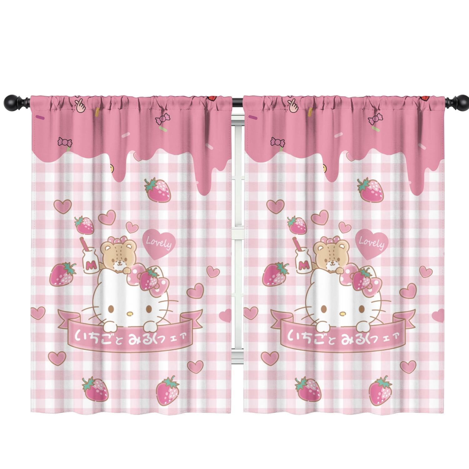 2 Panels Print Pattern Nursery Curtains Boys Girls Kids Hello Kawaii ...