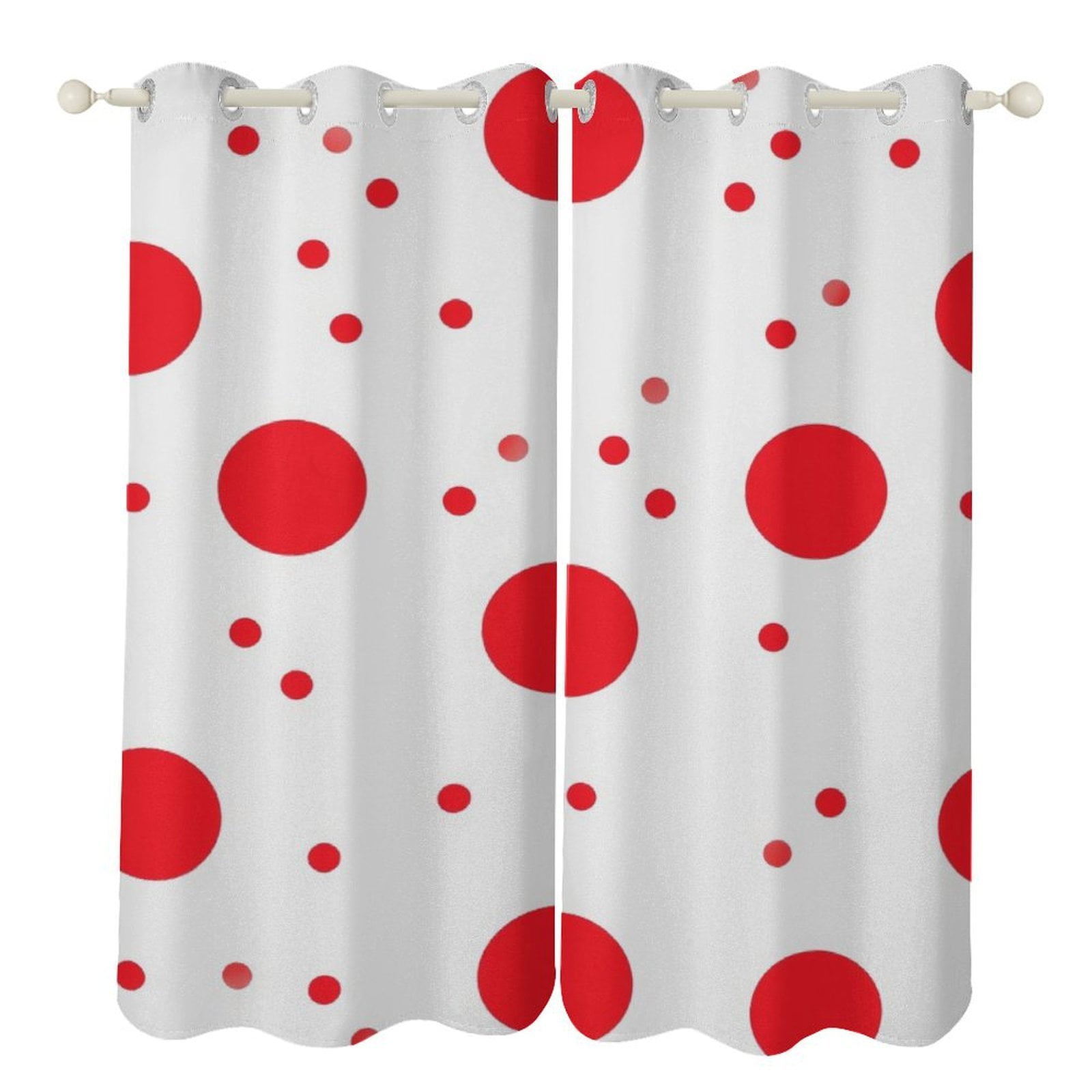 2 Panels Red Circles White Background Curtains for Bedroom Living Room ...