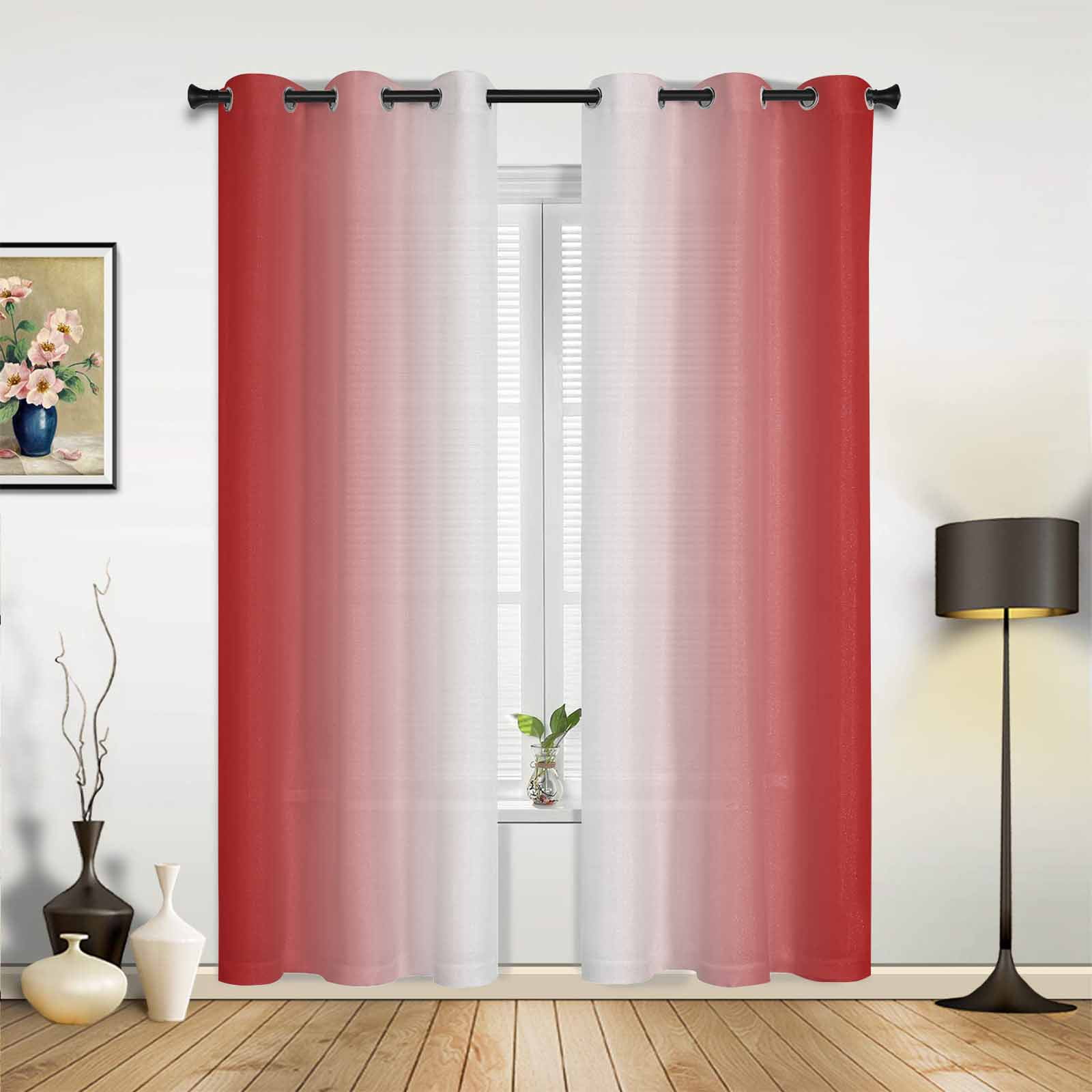 2 Panels Red Gray Gradient Abstract Curtains for Bedroom Living Room ...