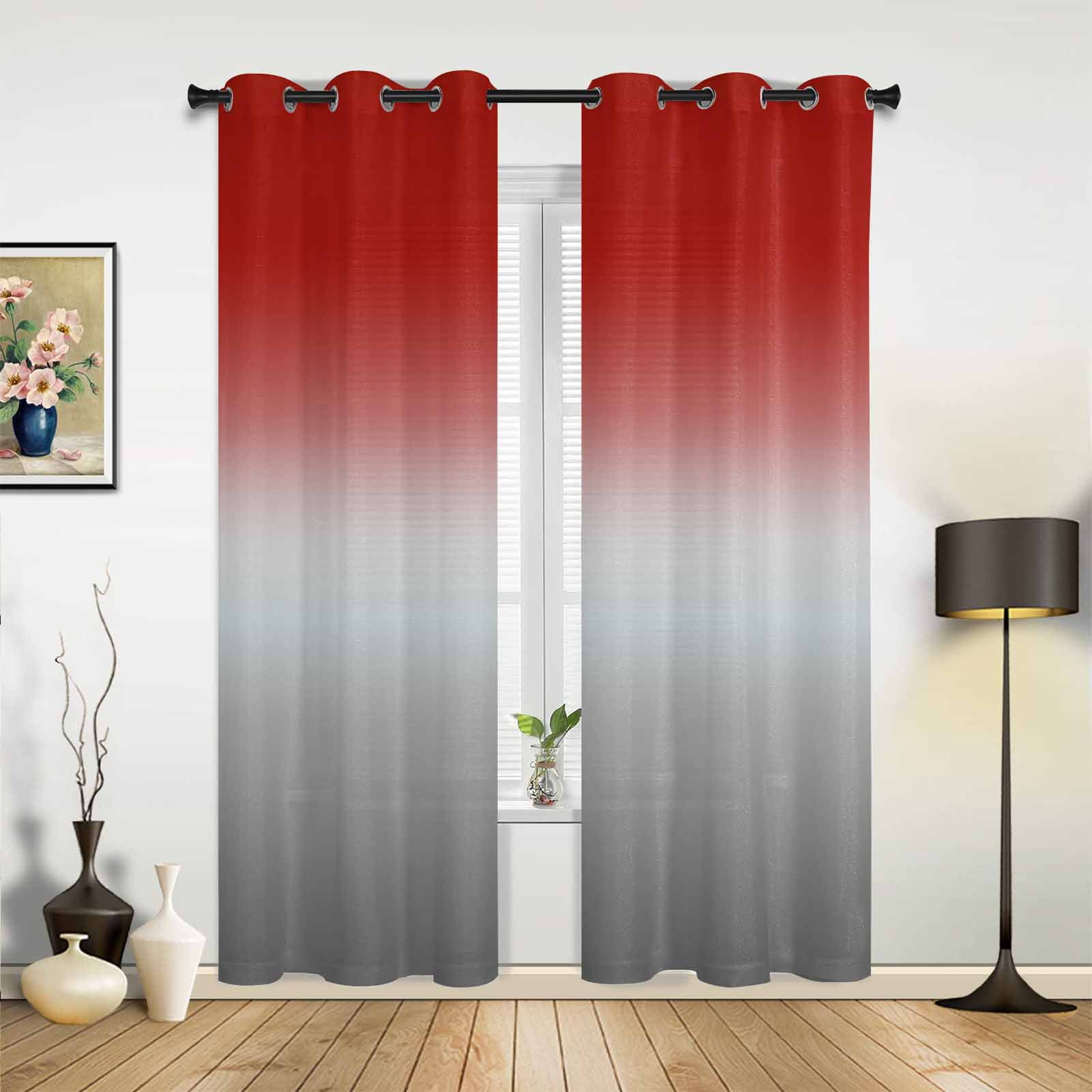 2 Panels Red Gray Gradient Abstract Curtains for Bedroom Living Room ...