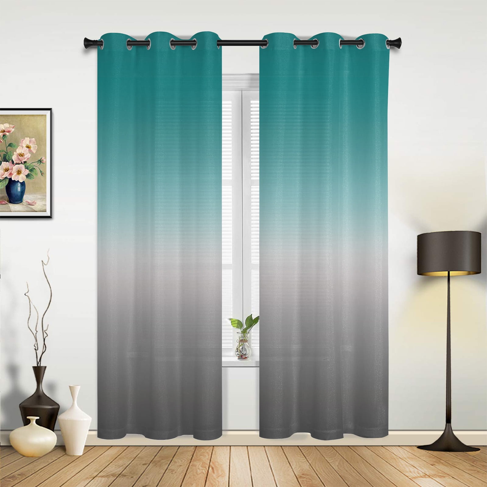 2 Panels Red Gray Gradient Abstract Curtains for Bedroom Living Room ...