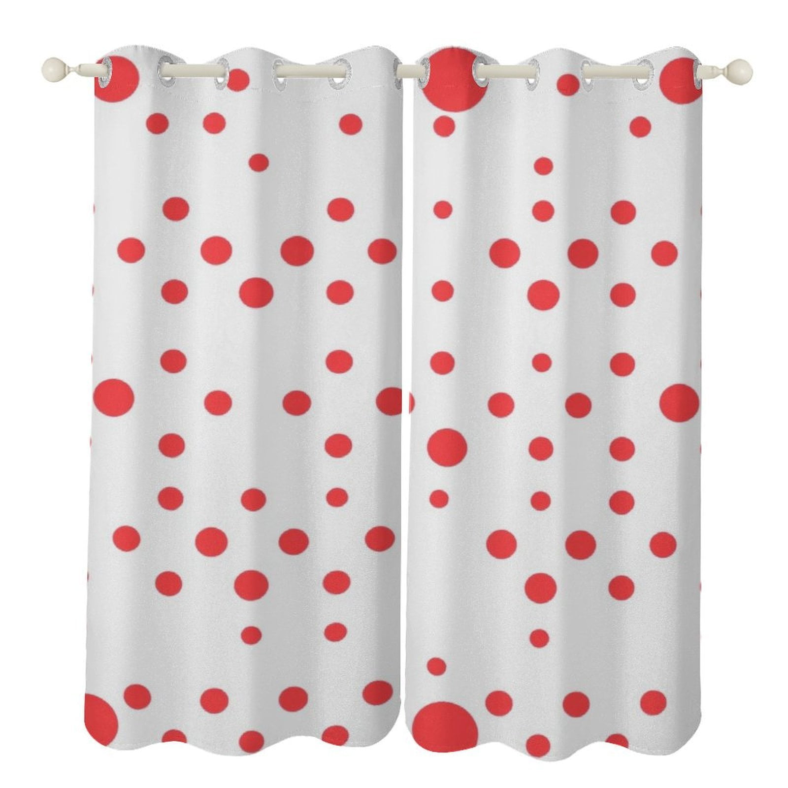 2 Panels Red Polka Dot Pattern Curtains for Bedroom Living Room Drapes ...