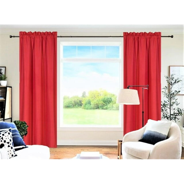 2 Panels Red Solid Blackout Thermal Rod Pocket Foam Lined Window ...