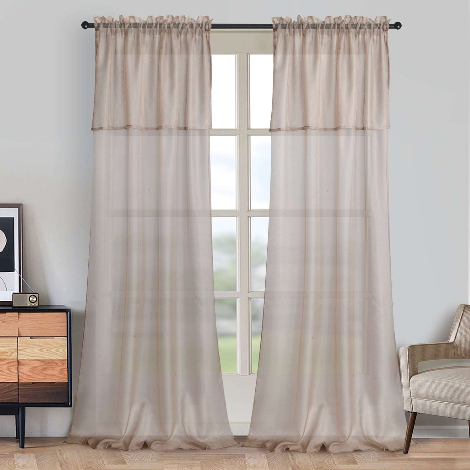 2 Panels Rod Pocket Sheer Curtains with Attached Valance - Filter ...