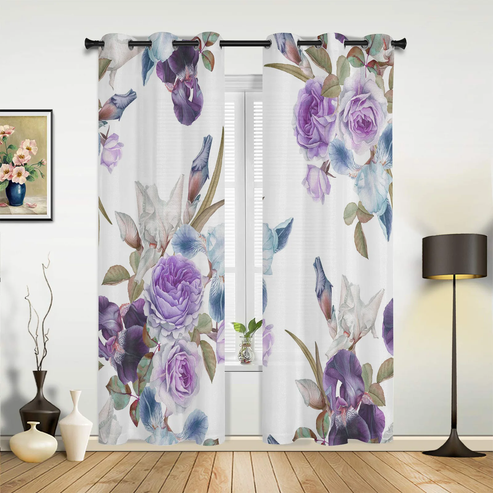2 Panels Roses Pink Flowers Modern Hall Curtains For Living Room ...