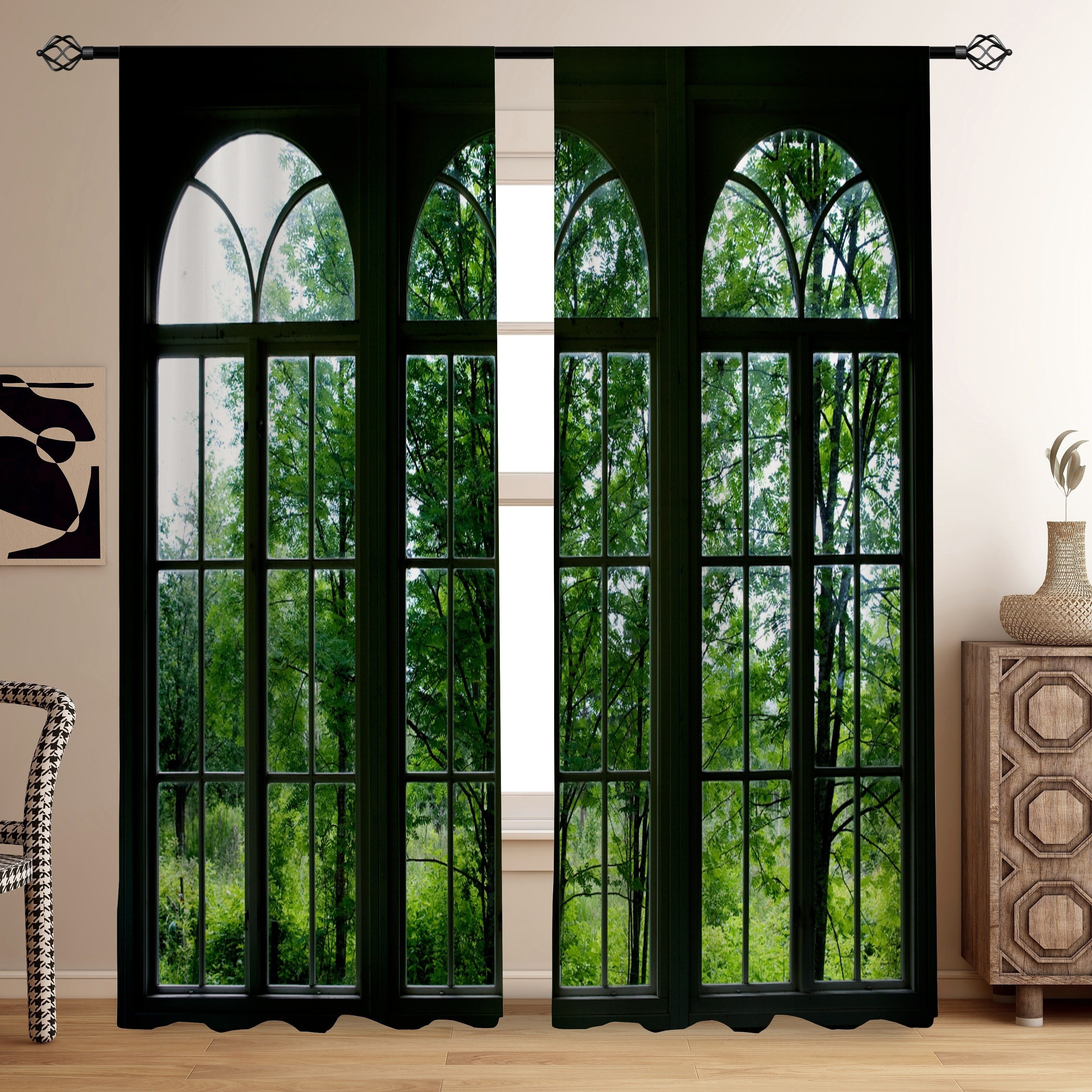2 Panels Rustic Industrial Window Landscape Curtains - Set Translucent ...