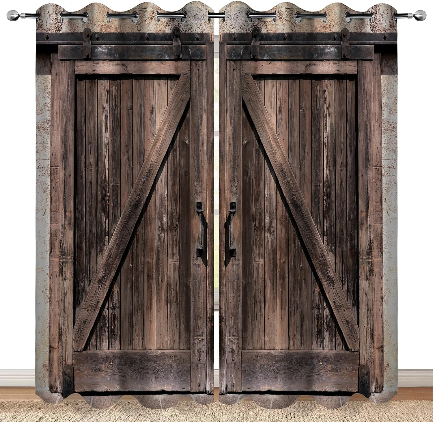2 Panels Rustic Wood Door Window Curtains Wild West Wooden Barn Plank ...