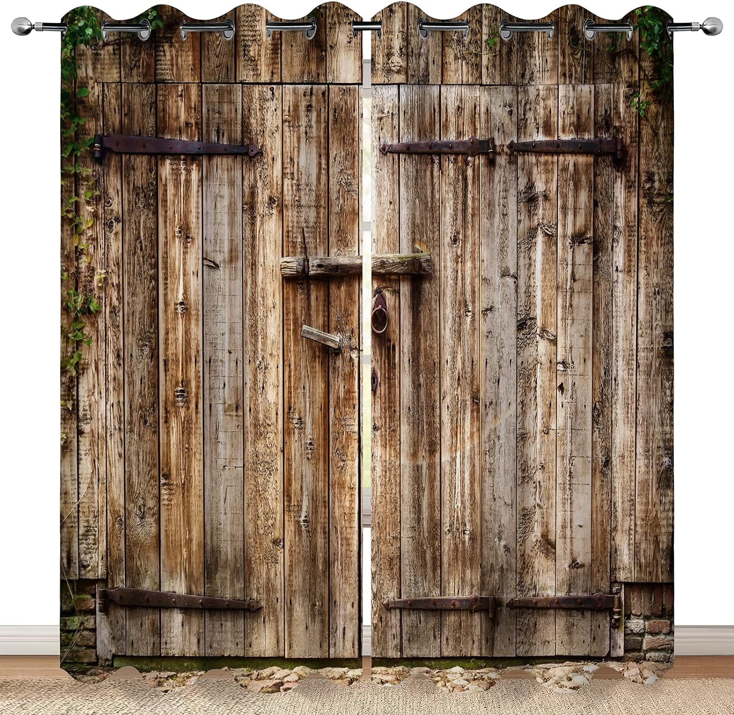 2 Panels Rustic Wood Door Window Curtains Wild West Wooden Barn Plank ...