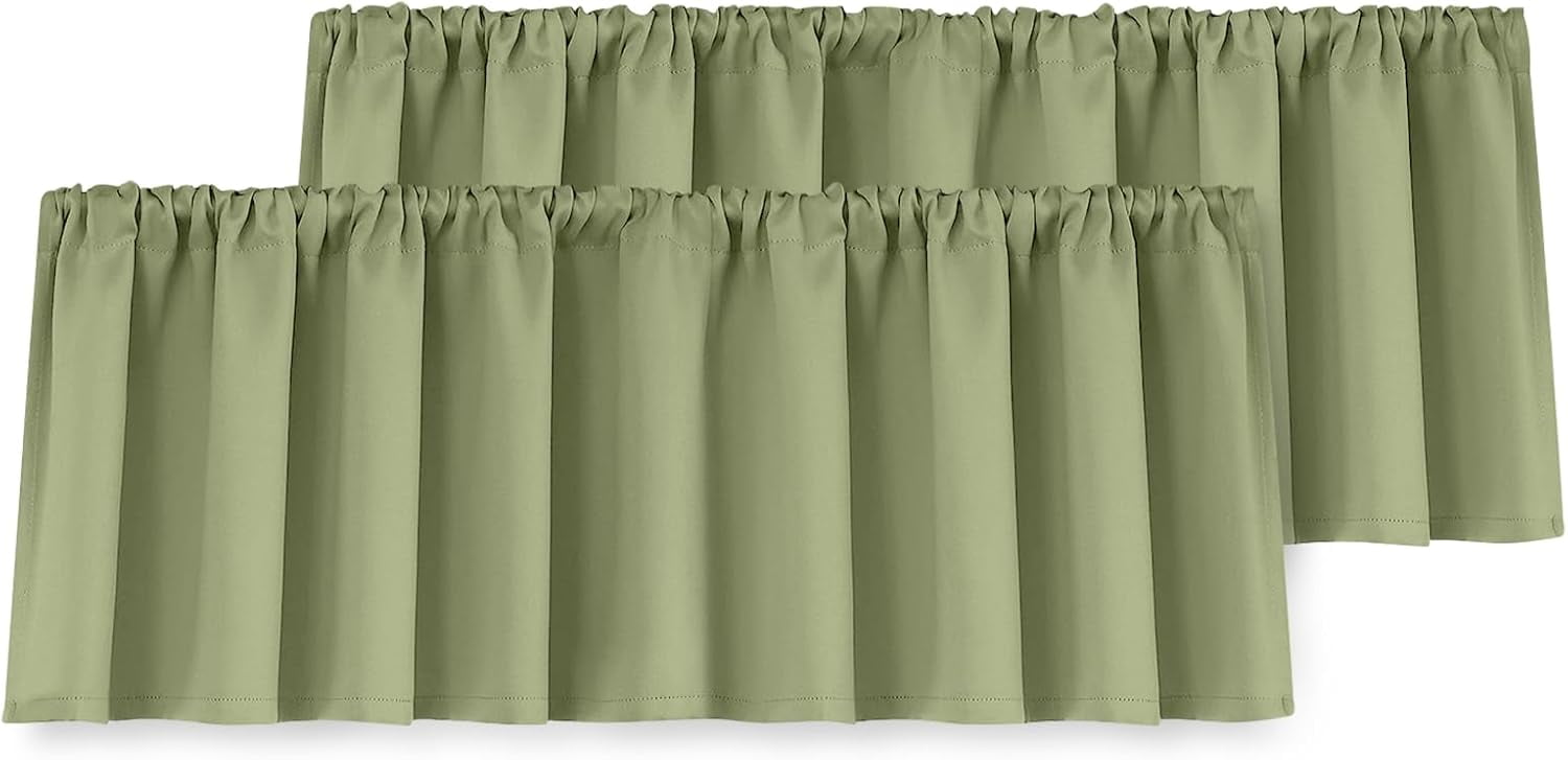 2 Panels Sage Green Blackout Curtain Valances for Kitchen Windows ...