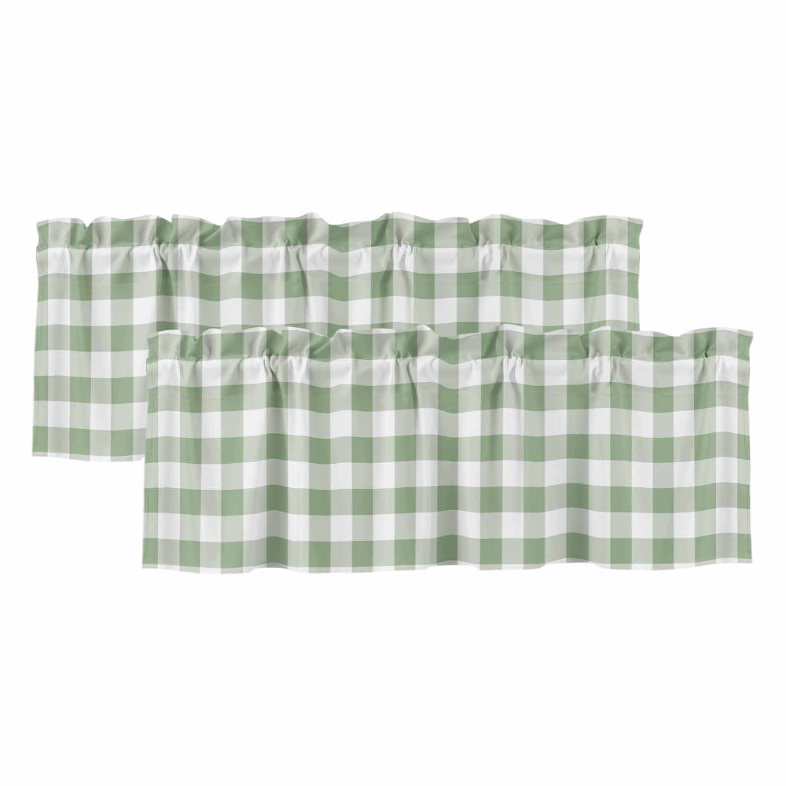 2 Panels Sage Green Check Valance for Windows, Modern Rustic Green ...