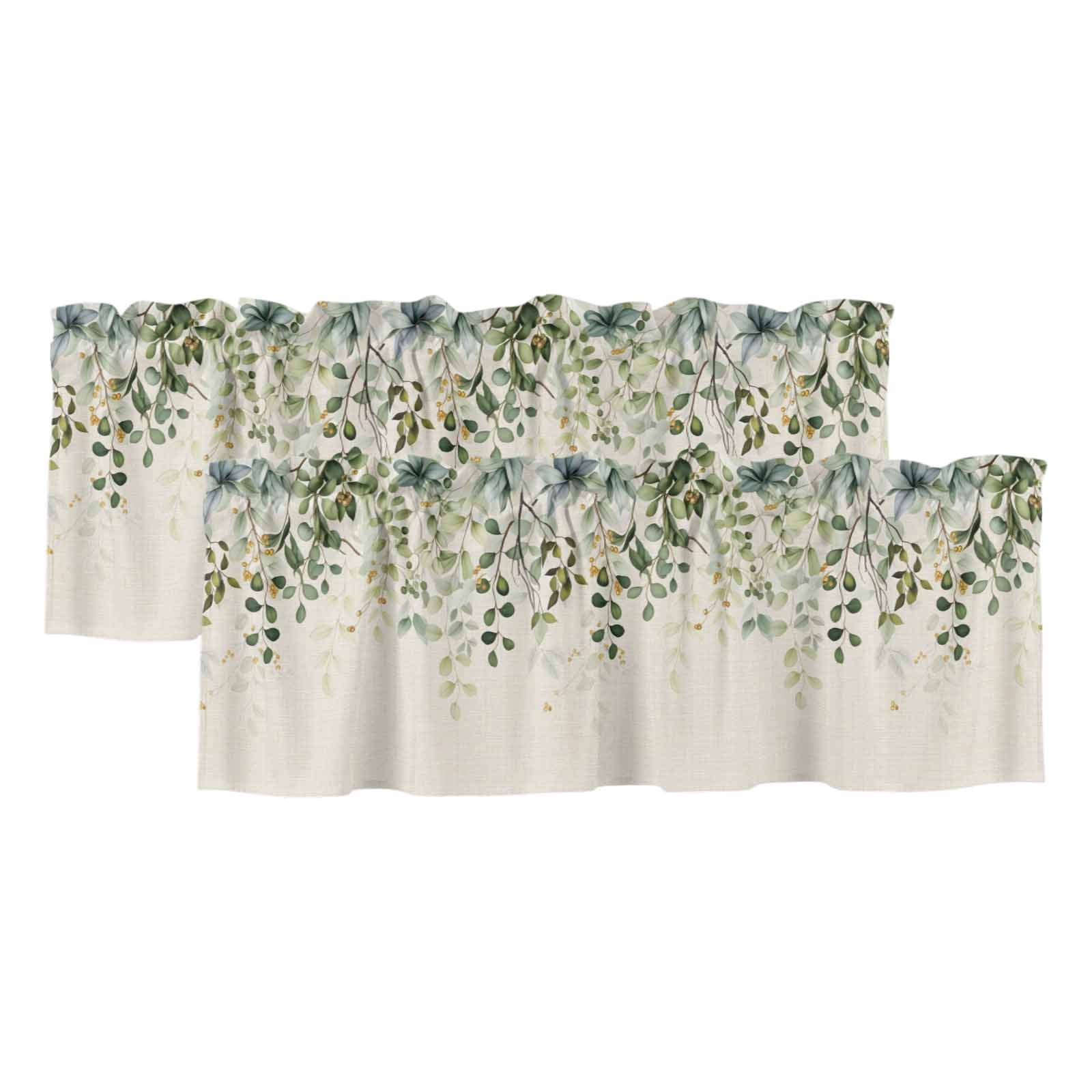 2 Panels Sage Green Valance for Windows, Eucalyptus Leaves Light ...