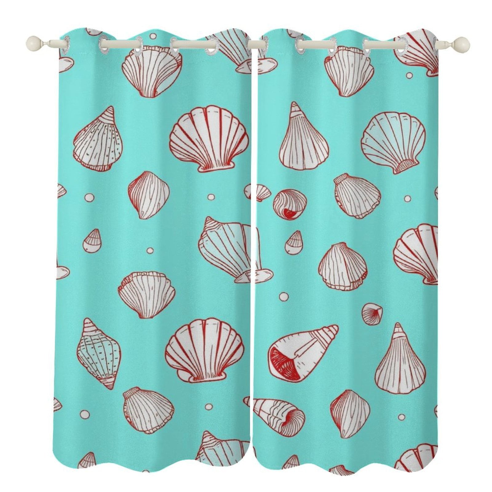 2 Panels Sea Shells Pattern Curtains for Bedroom Living Room Drapes ...