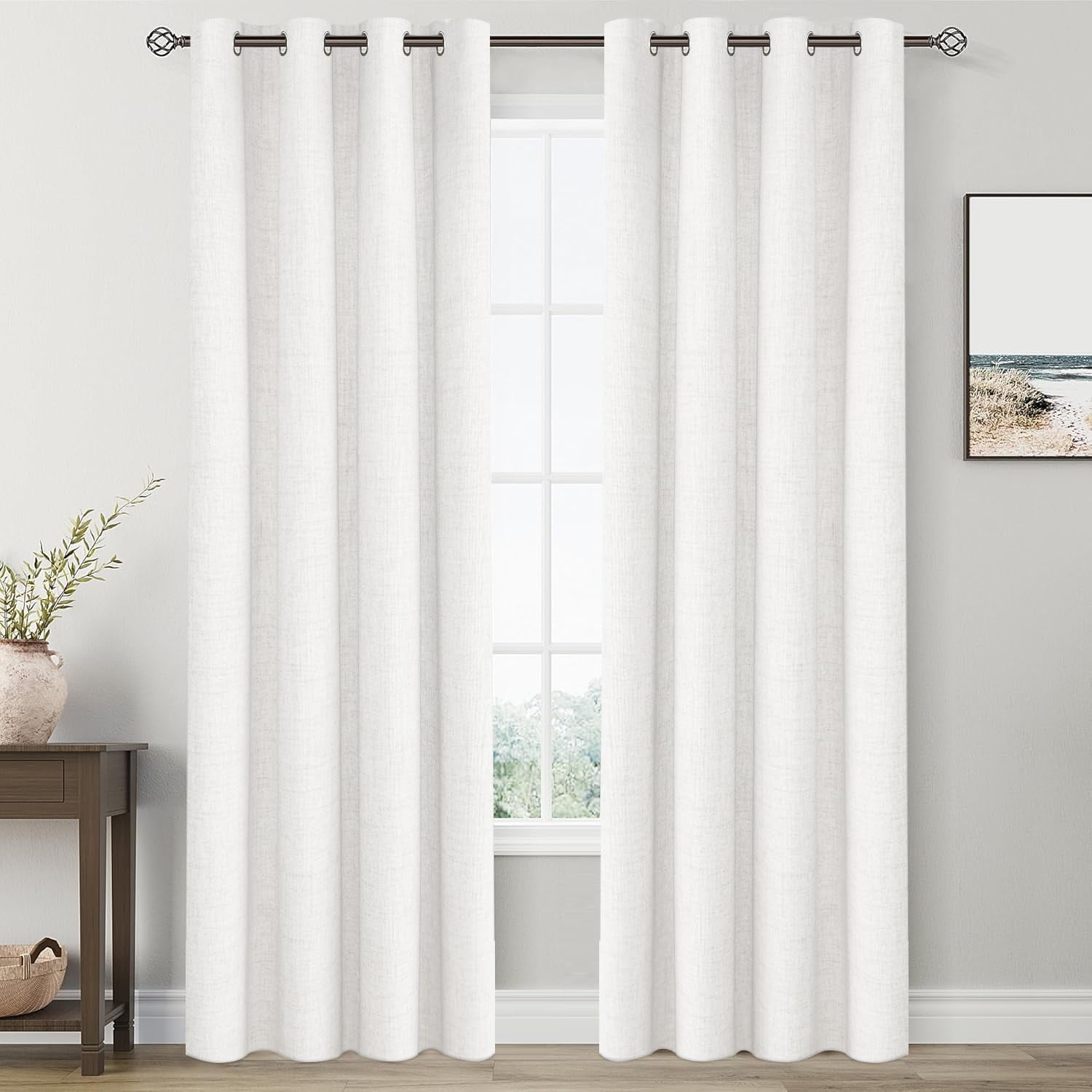 2 Panels Set 100% Blackout White Curtains Linen Textured 72 Inch Length ...