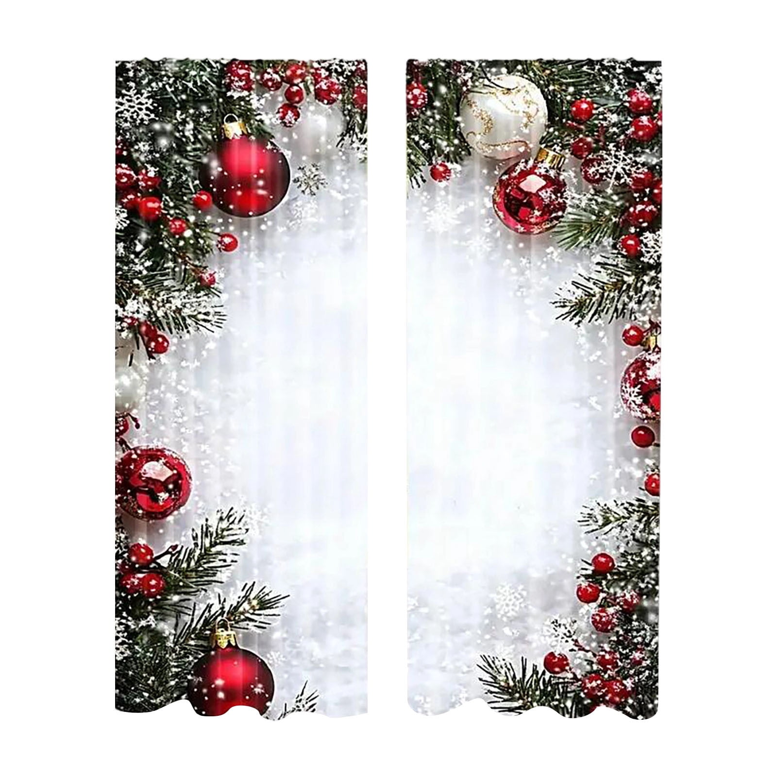 2 Panels Set Christmas Curtains, Holiday Printed Red Luxury Xmas ...
