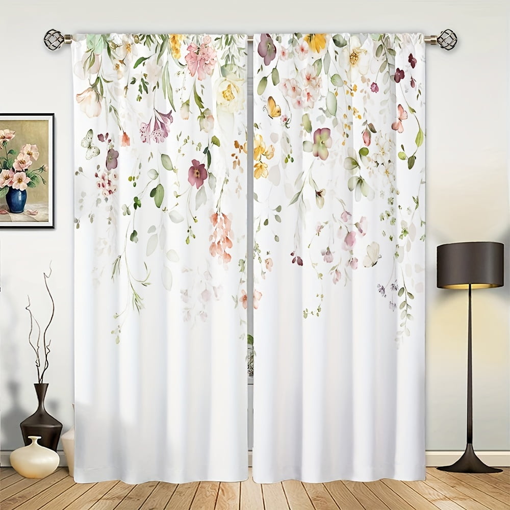 2 Panels/Set Floral Fower Elegant Leaf Pattern Window Blinds Treatment ...
