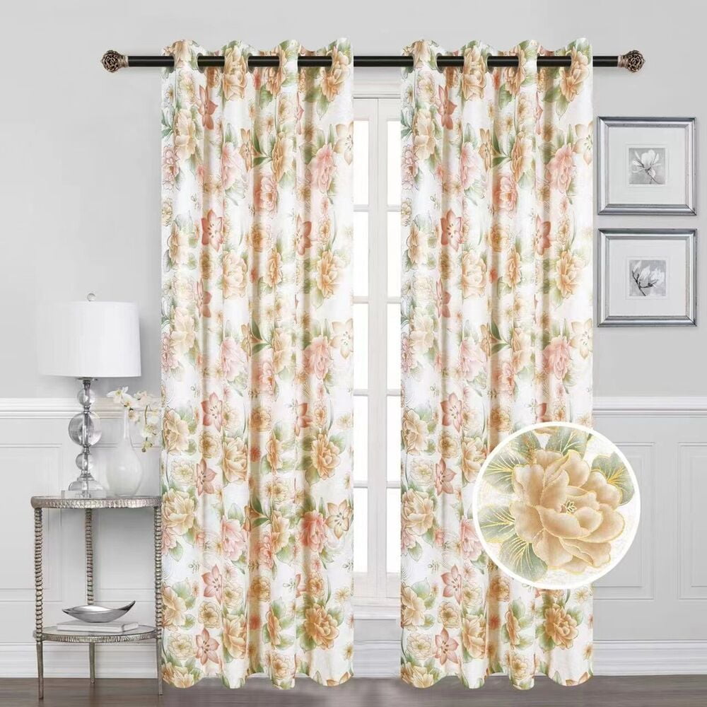 2 Panels Set Floral Room Darkening Grommet Top Window Panel Curtain ...
