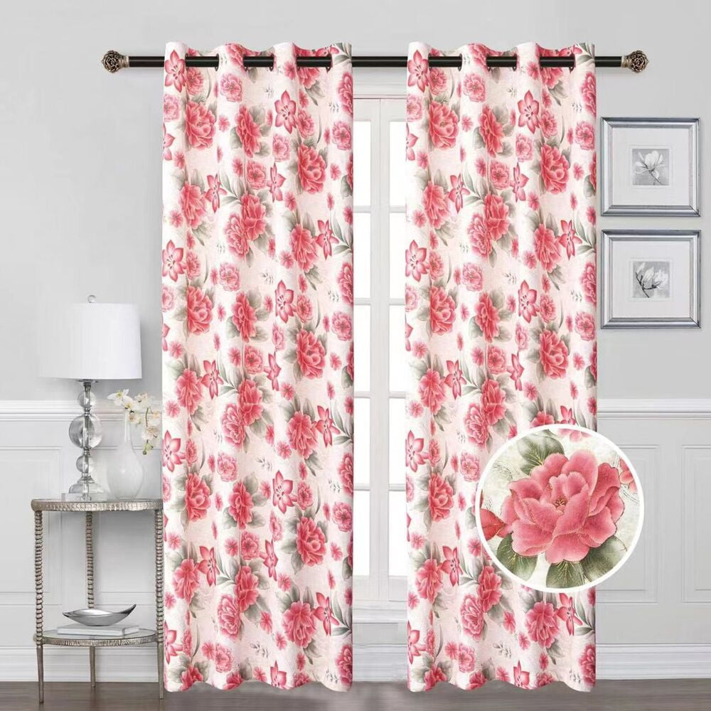 2 Panels Set Floral Room Darkening Grommet Top Window Panel Curtain ...