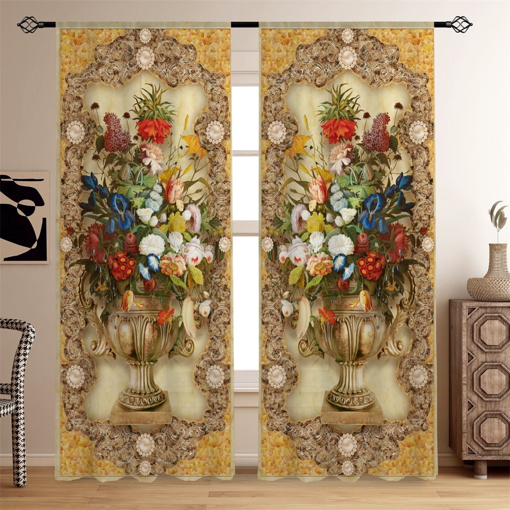 2 Panels/Set Luxury Yellow Gold Rose Western Classical Vase Window ...