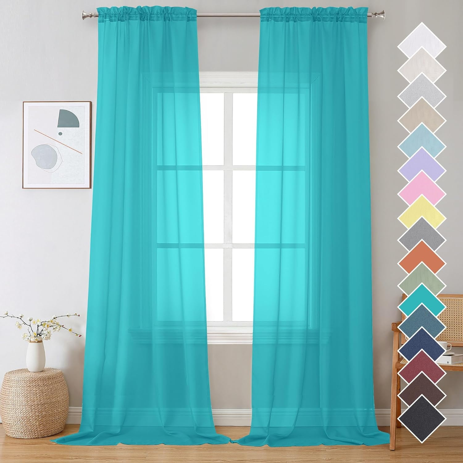 2 Panels Sheer Curtains 108 Inches Long, Light Filtering Semi ...