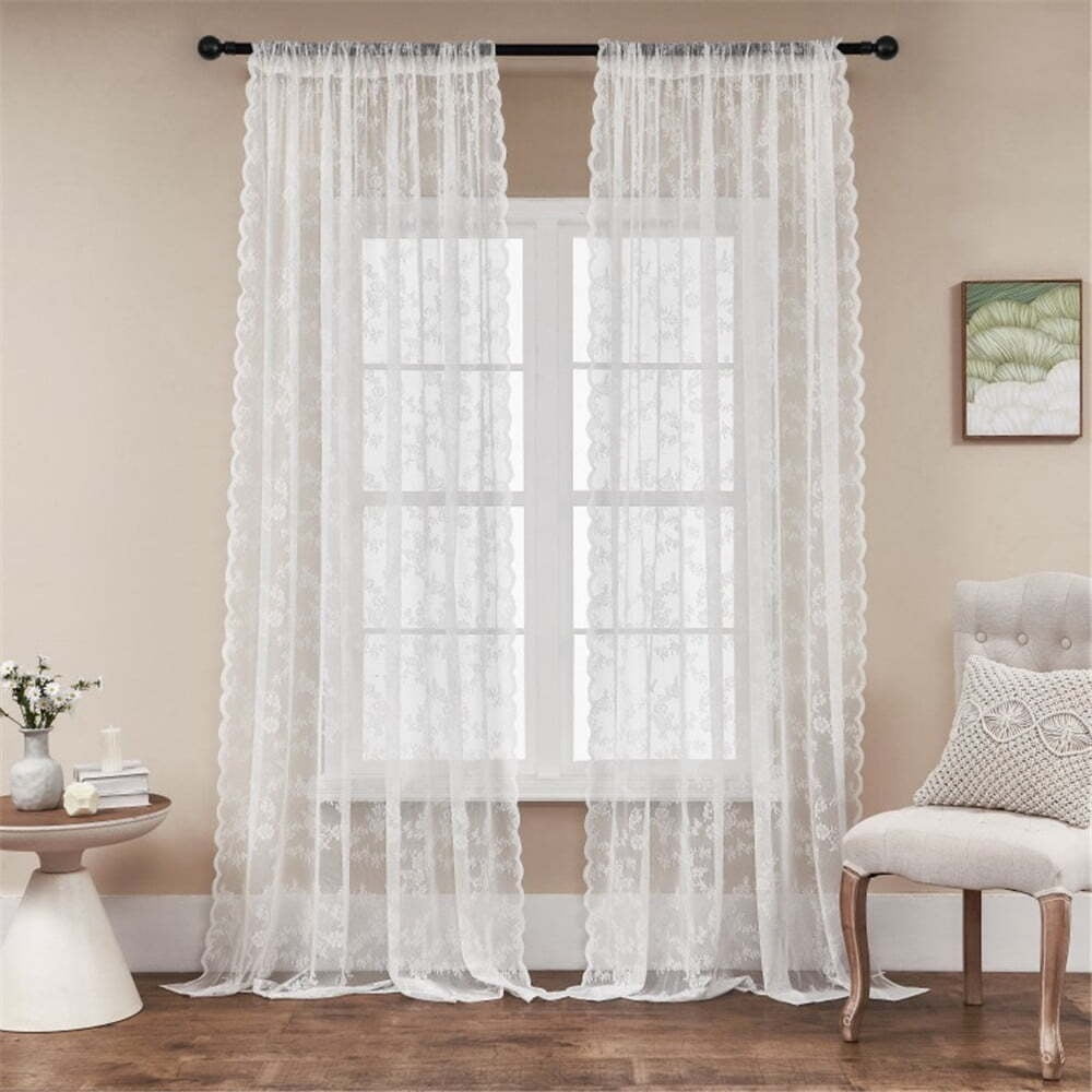 2 Panels Sheer Lace Curtains for Bedroom White Elegant Victorian ...